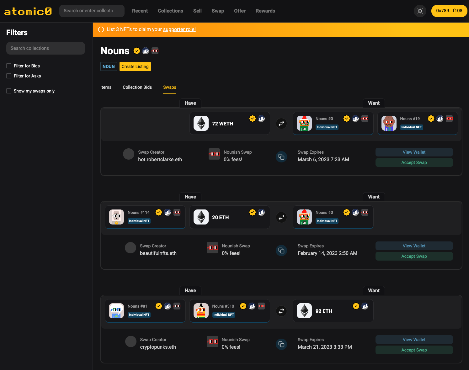 Proposal: Enabling a zero-fee NFT to NFT exchange for Nouns by atomic0 ...